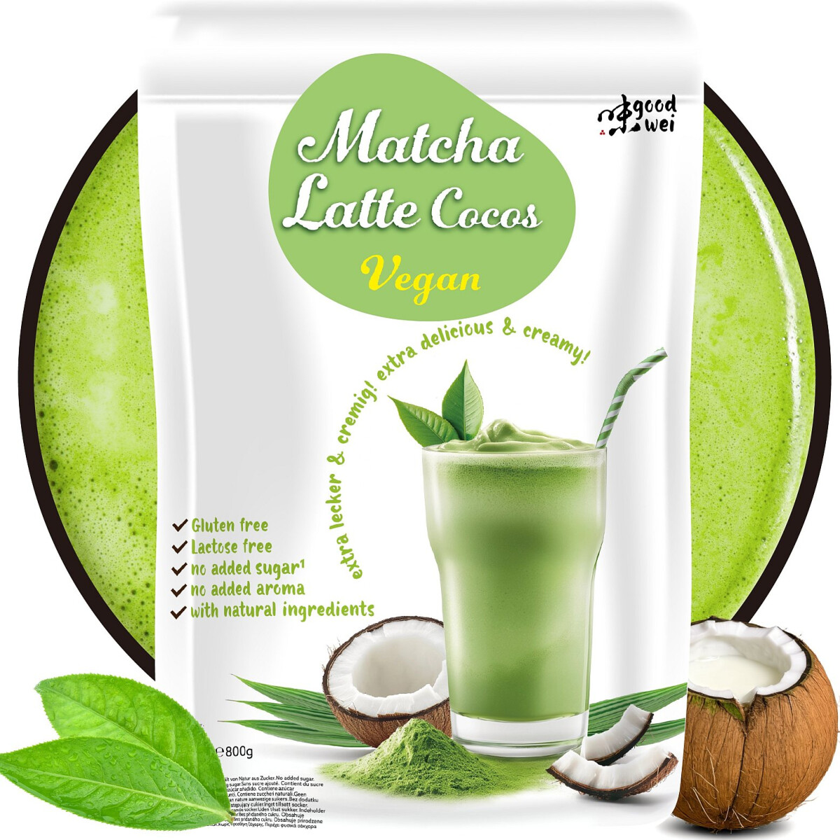 Matcha Cocos Latte – ohne Zucker, vegan & cremig, 800g, 26,99